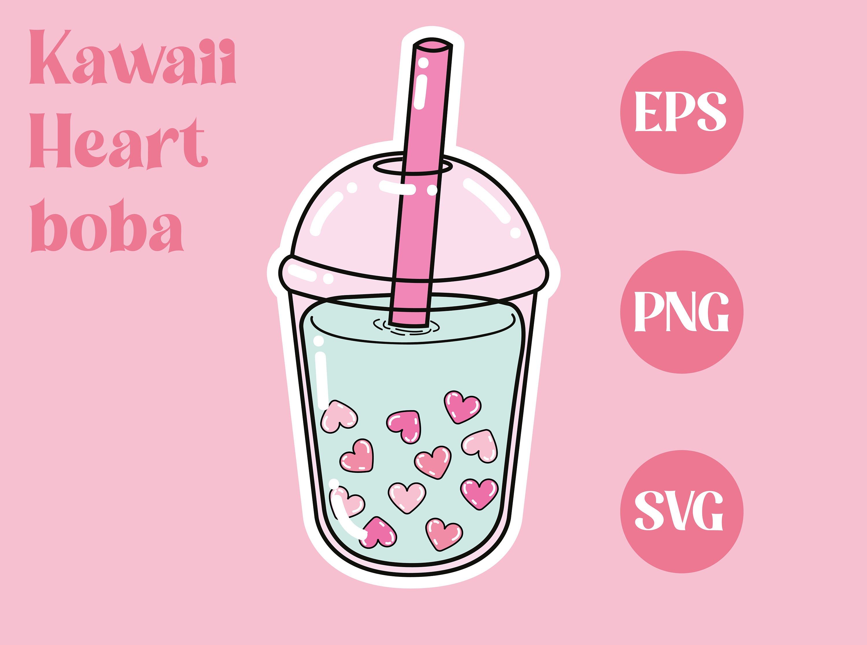 Kawaii Heart Boba Valentines Day Hearts Clip Art Cute - Etsy