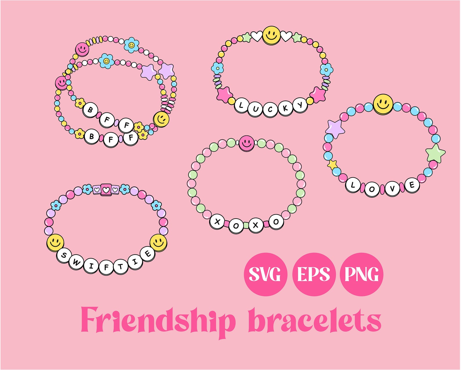 Kawaii Friendship Bracelets, SVG File, Kawaii SVG, Cute PNG, Pastel ...