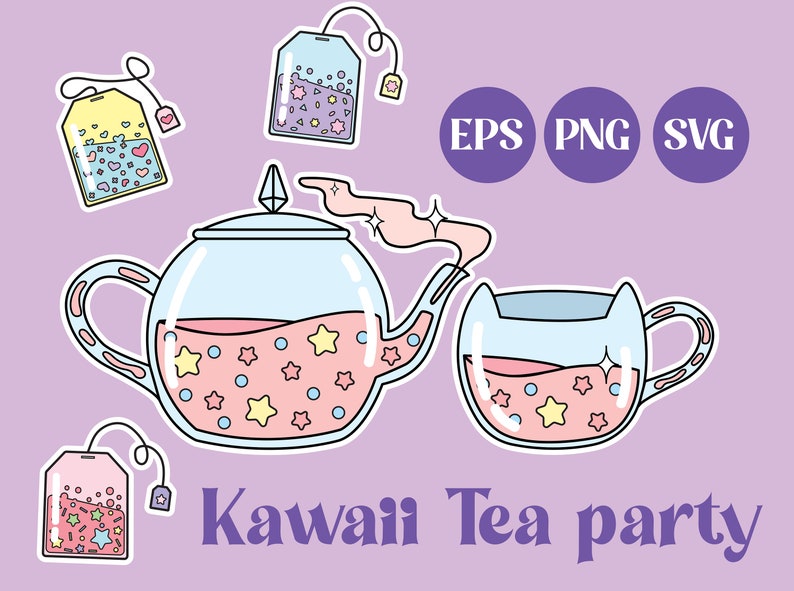 Kawaii Tea Set Kawaii Kawaii SVG Pastel Colours Sticker - Etsy