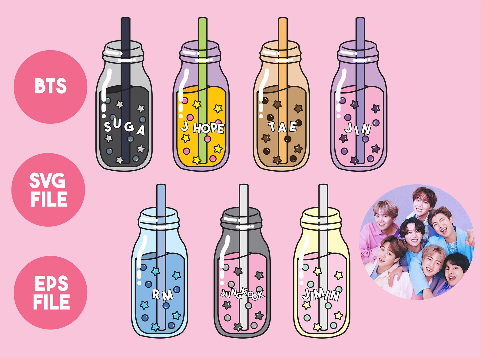 BTS Boba Art Kawaii Clip Art Cute Pastel Colors Digital - Etsy