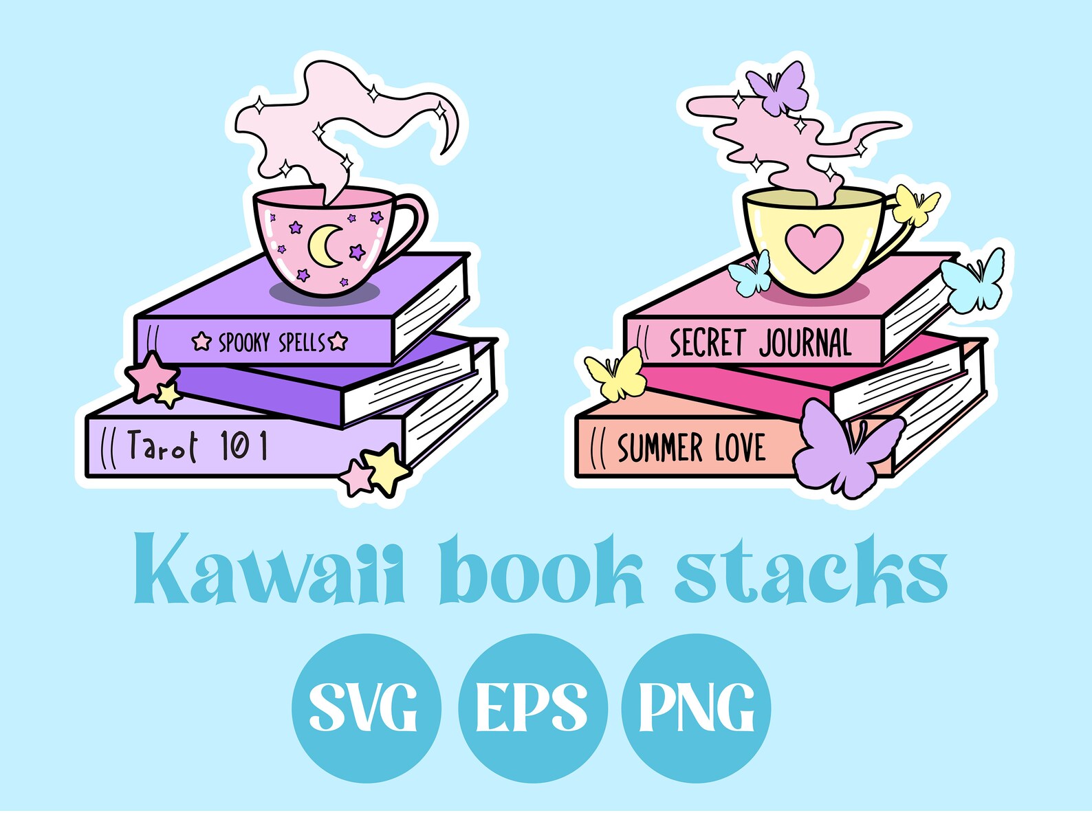 Kawaii Books, SVG File, Kawaii SVG, Cute PNG, Pastel Colors, Printable ...