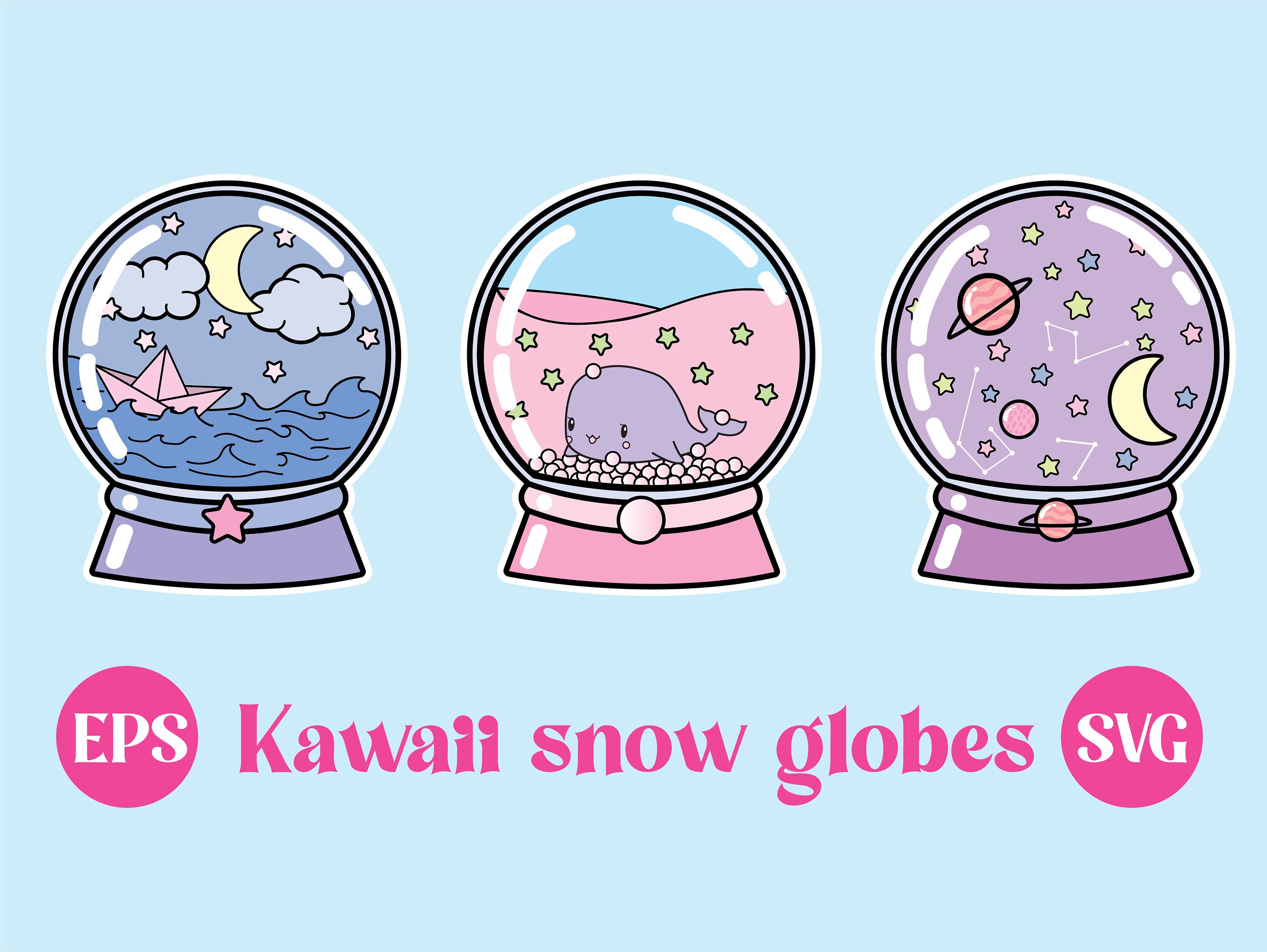 Kawaii Snow Globes, Clip Art, Cute PNG, Digital Download, Kawaii SVG ...