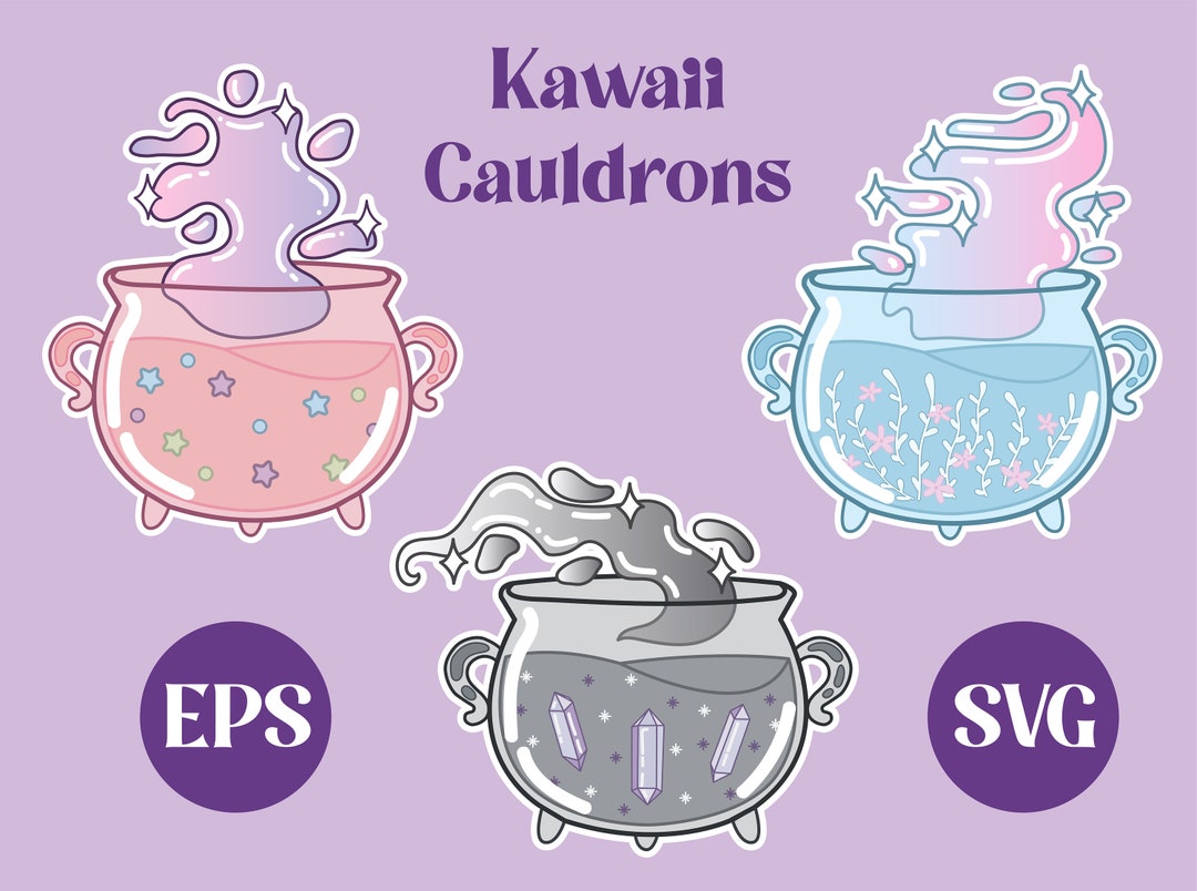 Kawaii Cauldron Clip Art, SVG File, Crystals, Witch Art, Pastel ...