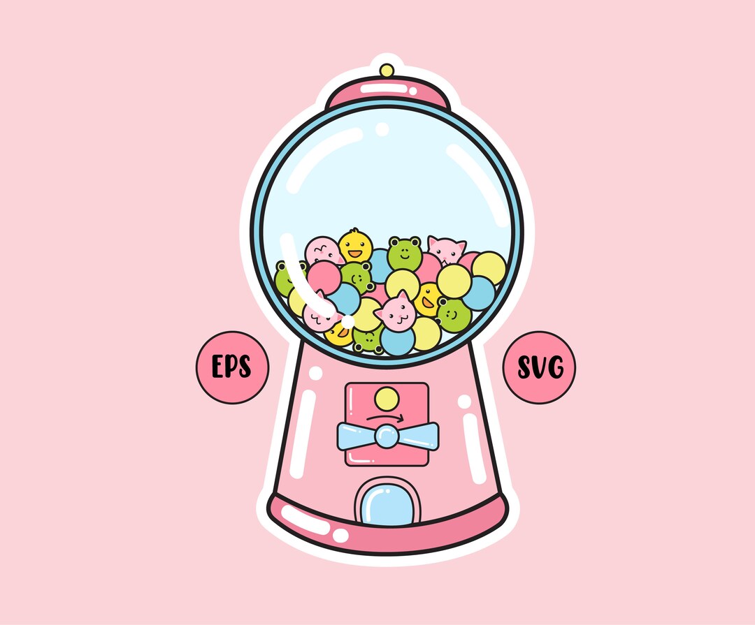 Gumball Machine, Cute Clip Art, SVG File, Kawaii, Digital Illustration ...
