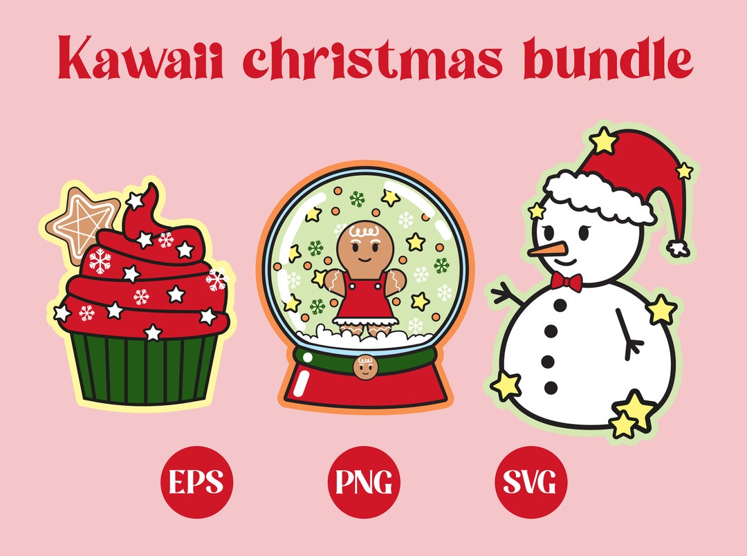 Kawaii Christmas Bundle, SVG File, Kawaii SVG, Cute PNG, Gingerbread ...