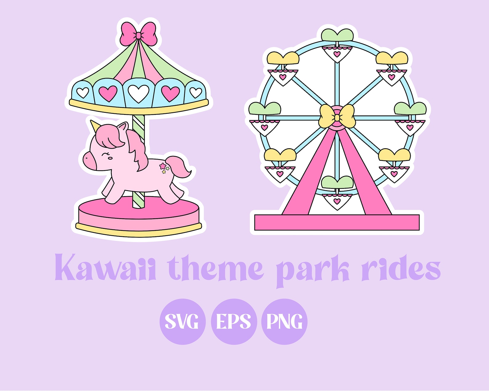 Kawaii Merry Go Round, SVG File, Kawaii SVG, Cute PNG, Pastel ...