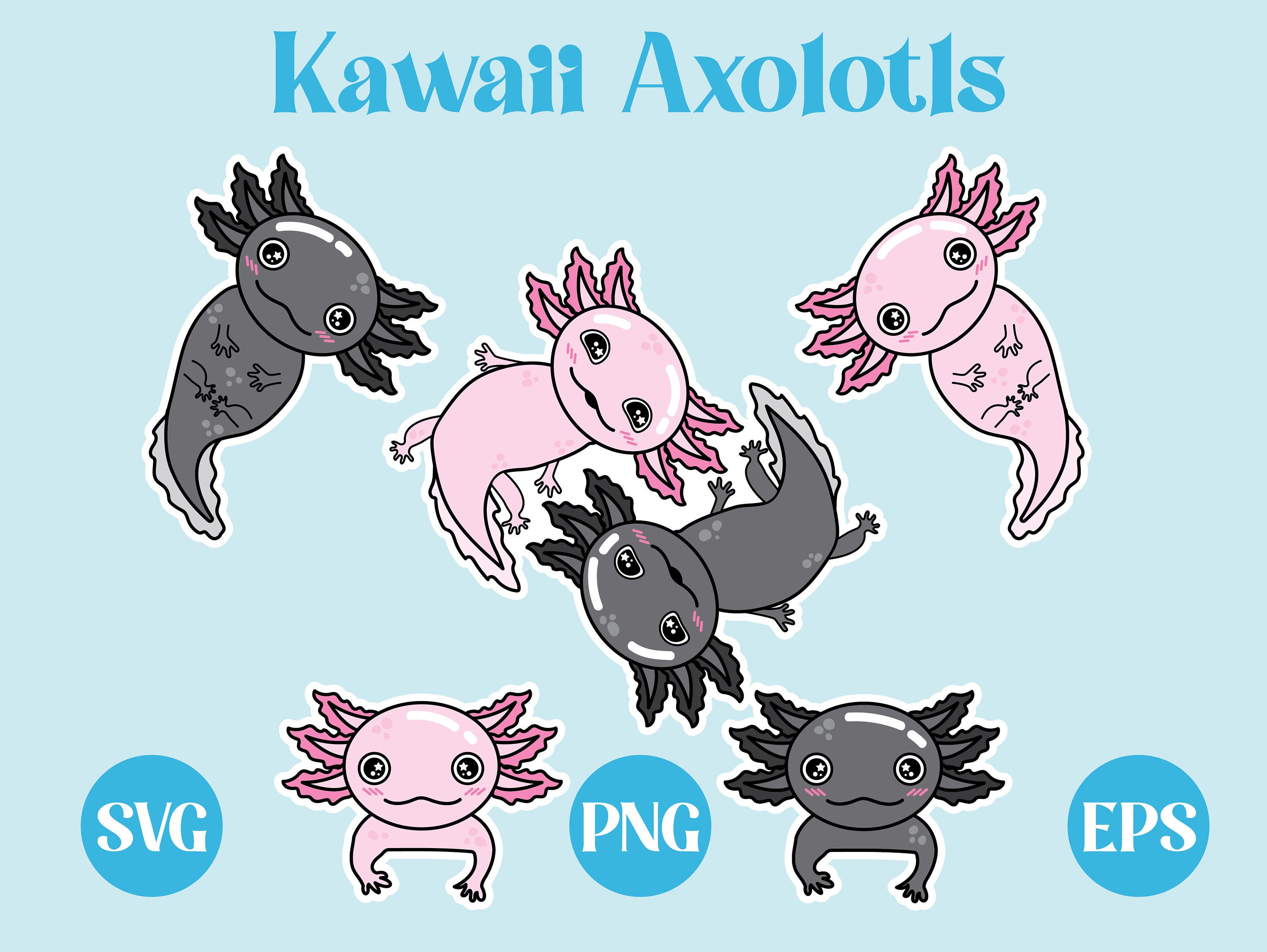 kawaii SVG clip art axolotl pink digital download commercial use Kawaii ...