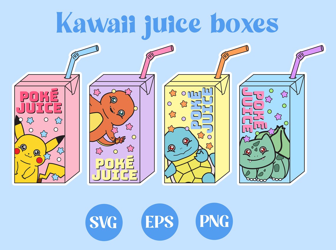 Kawaii Juice Boxes, Cute Clip Art, SVG File, Kawaii PNG, Digital ...