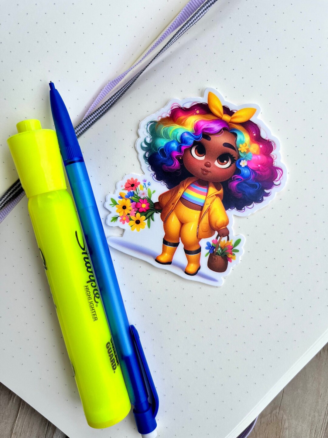 Brown Girl Art Sticker: Rainbeau With Flowers - Waterproof Matte Vinyl ...