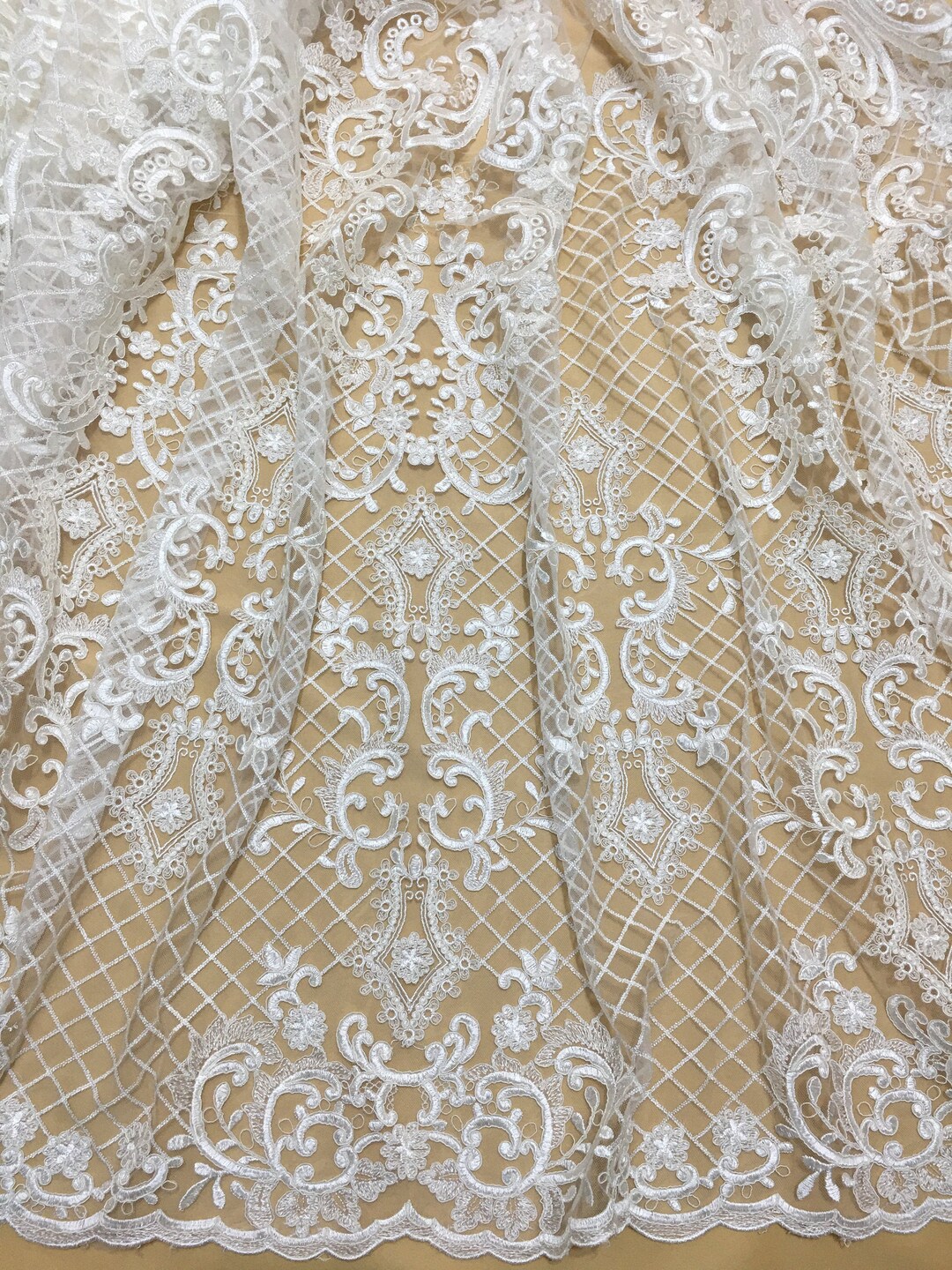 Romantic Wedding Lace, Geometric Wedding Lace, Embroidered Lace, Flower ...