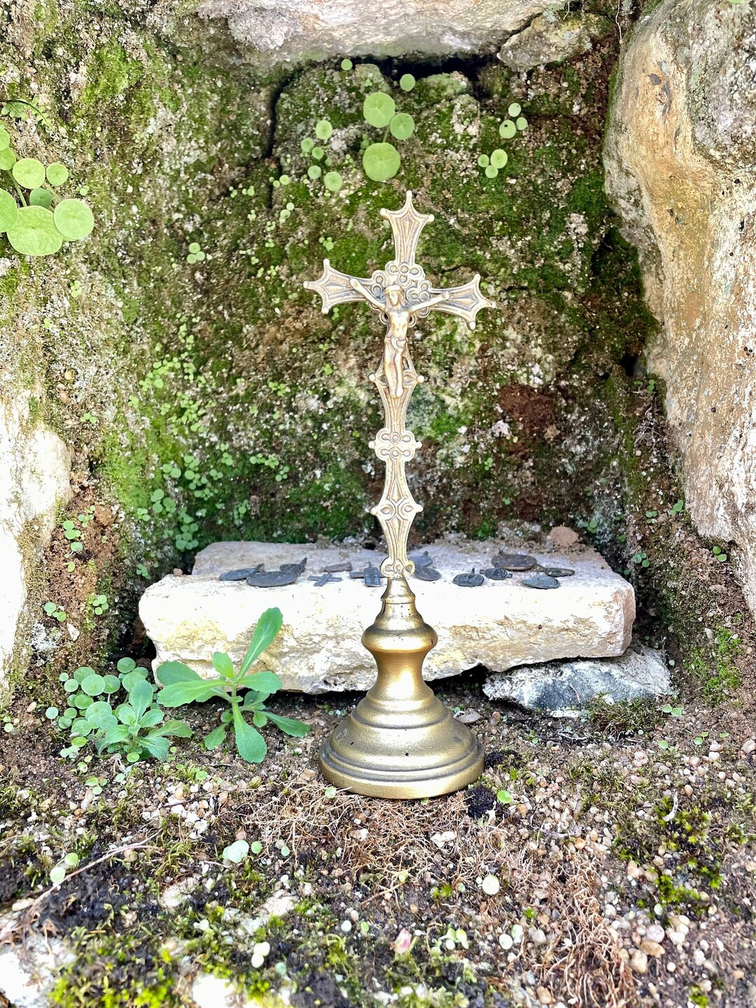Antique French Gothic Revival Brass Church Altar Crucifix, Antique ...