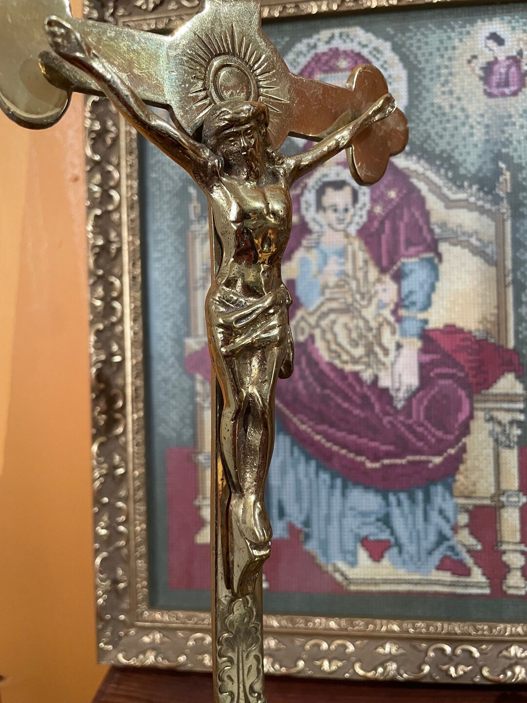 Antique French Brass Church Altar Crucifix, Antique French Brass ...