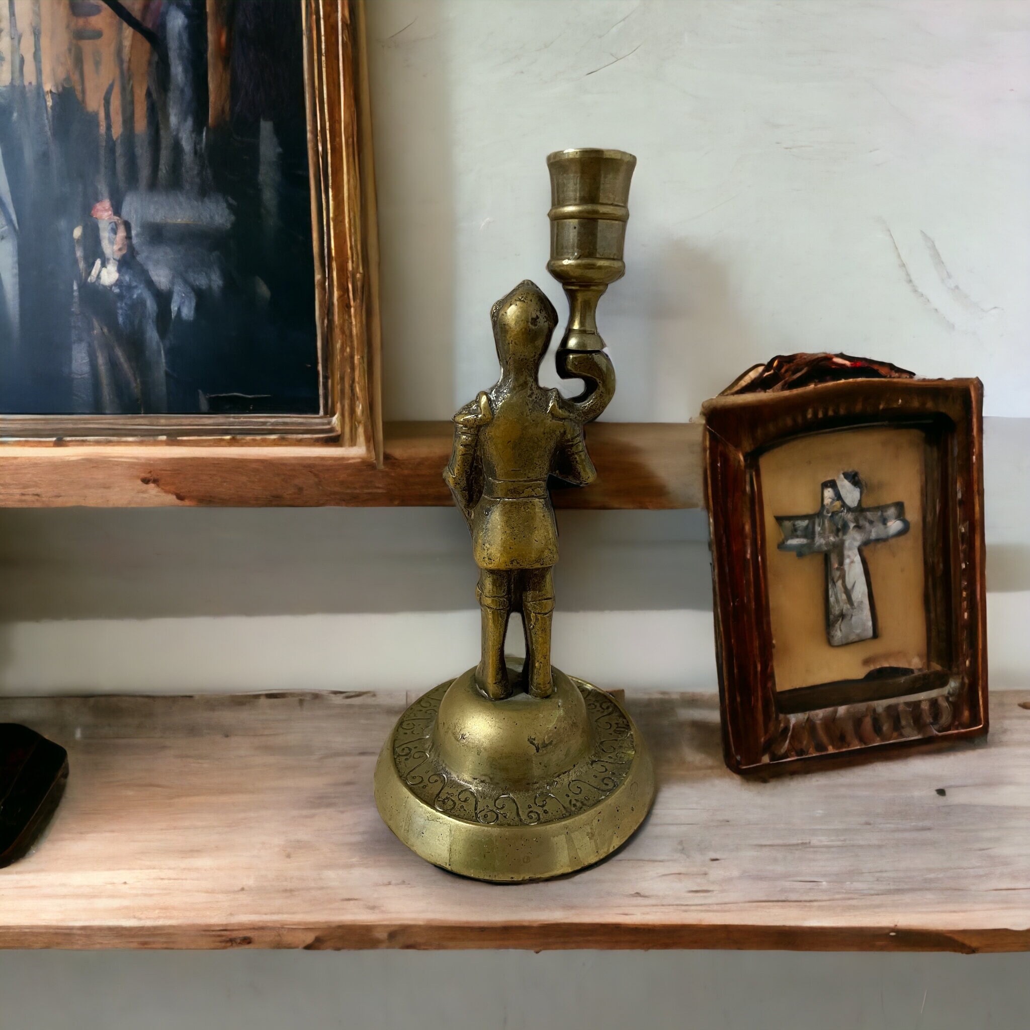 Antique French Brass Knight Medieval Candlestick Holder, Knight Templar ...