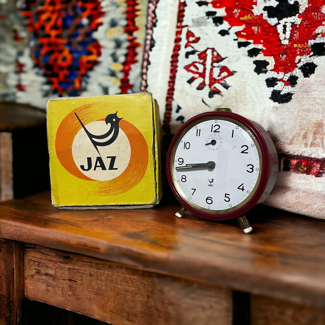 Vintage JAZ FRANCE Red Retro Alarm Clock With Original Box, Old Desk ...