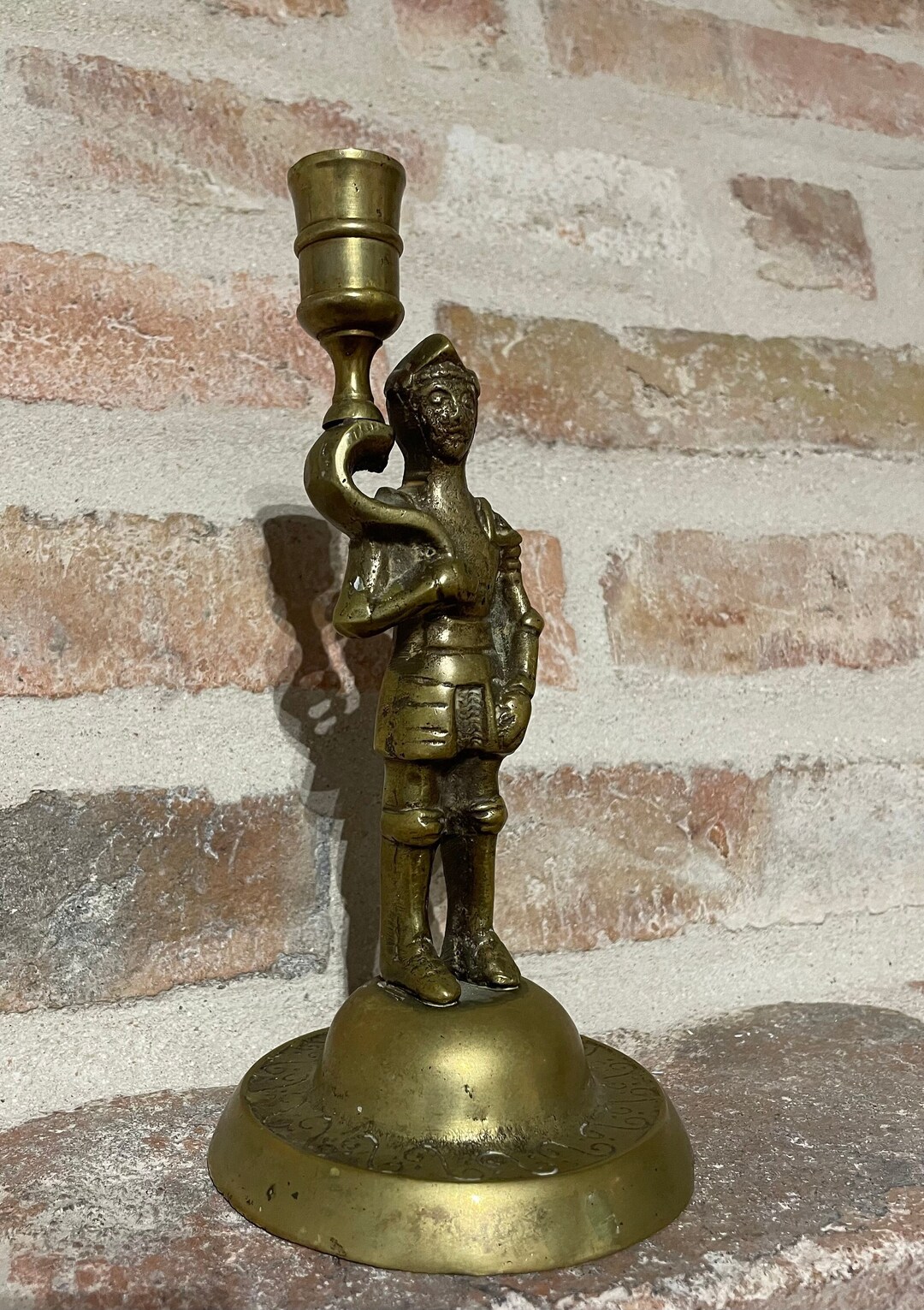 Antique French Brass Knight Medieval Candlestick Holder, Knight Templar ...