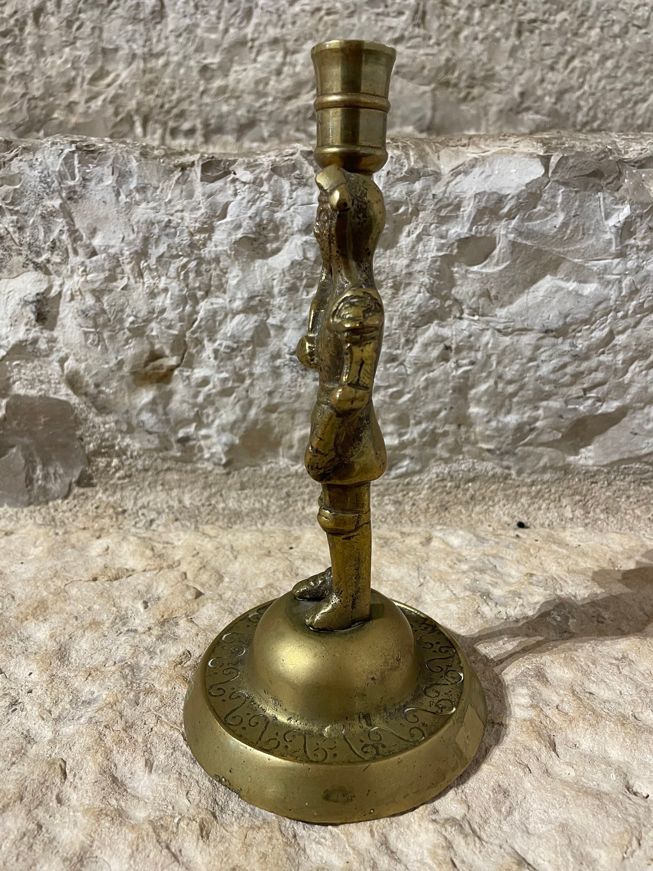 Antique French Brass Knight Medieval Candlestick Holder, Knight Templar ...