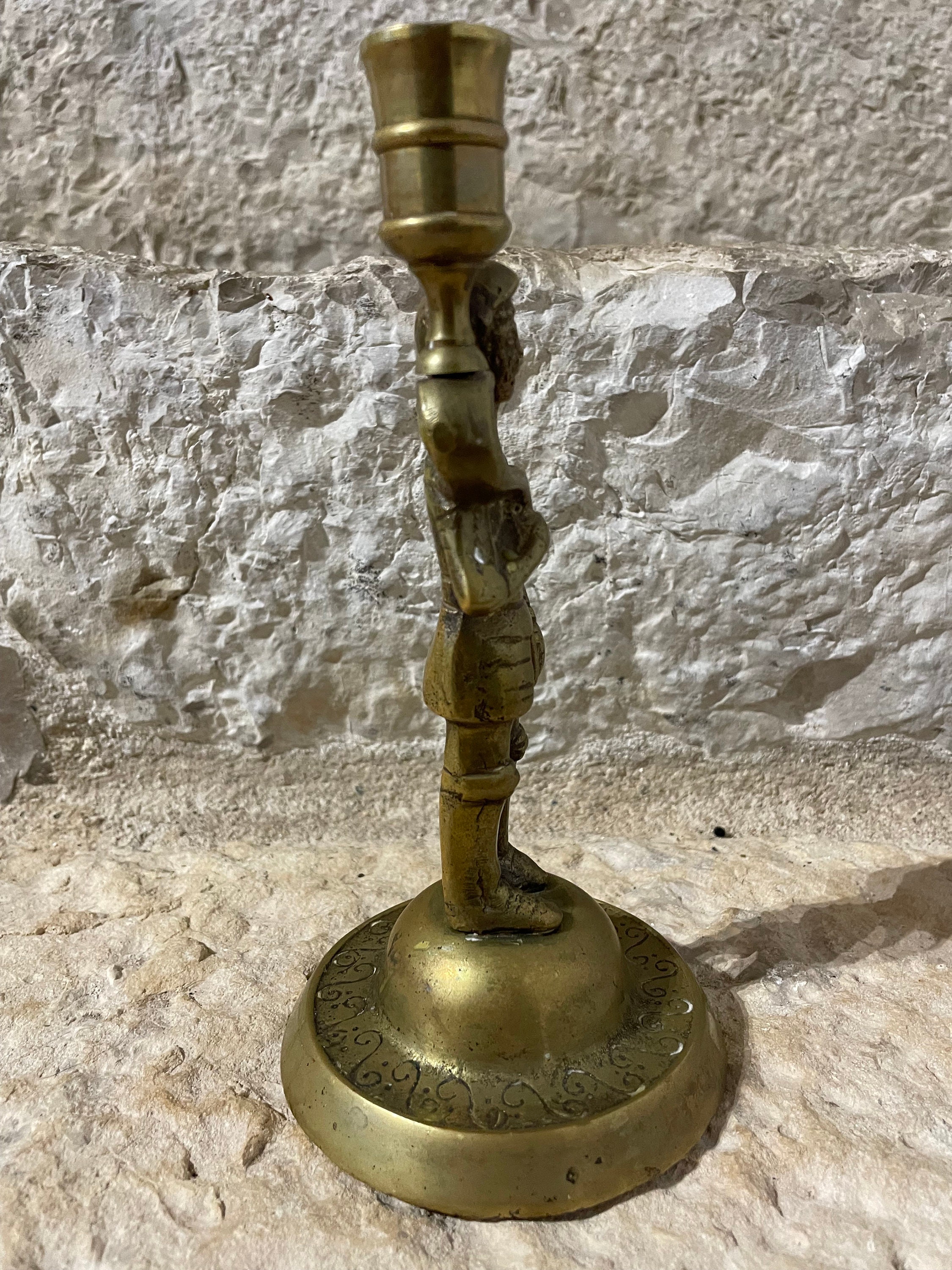 Antique French Brass Knight Medieval Candlestick Holder, Knight Templar ...