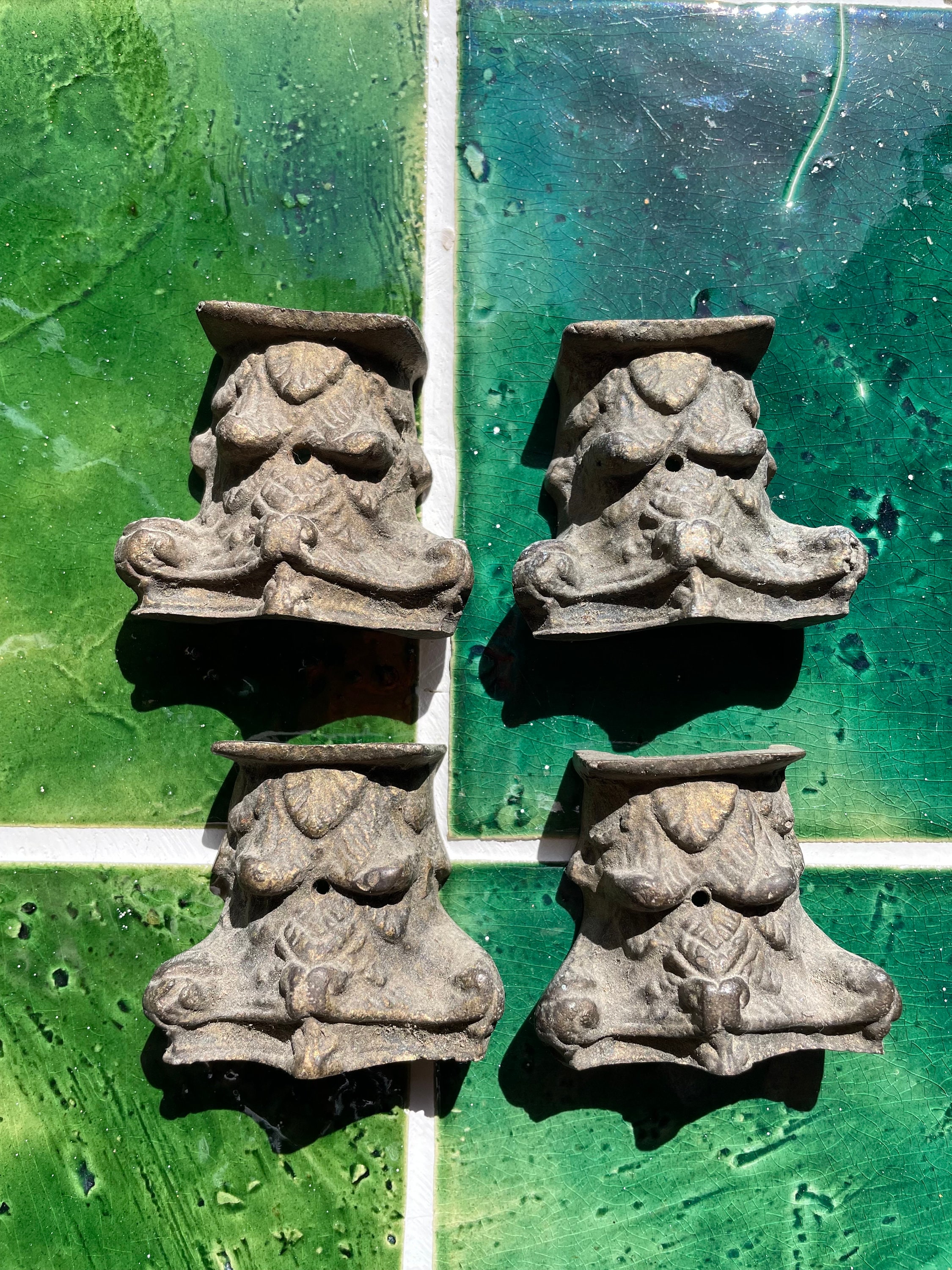 Antique Original Cast Brass Leg End Cap Set of 4 Table Leg Covers ...