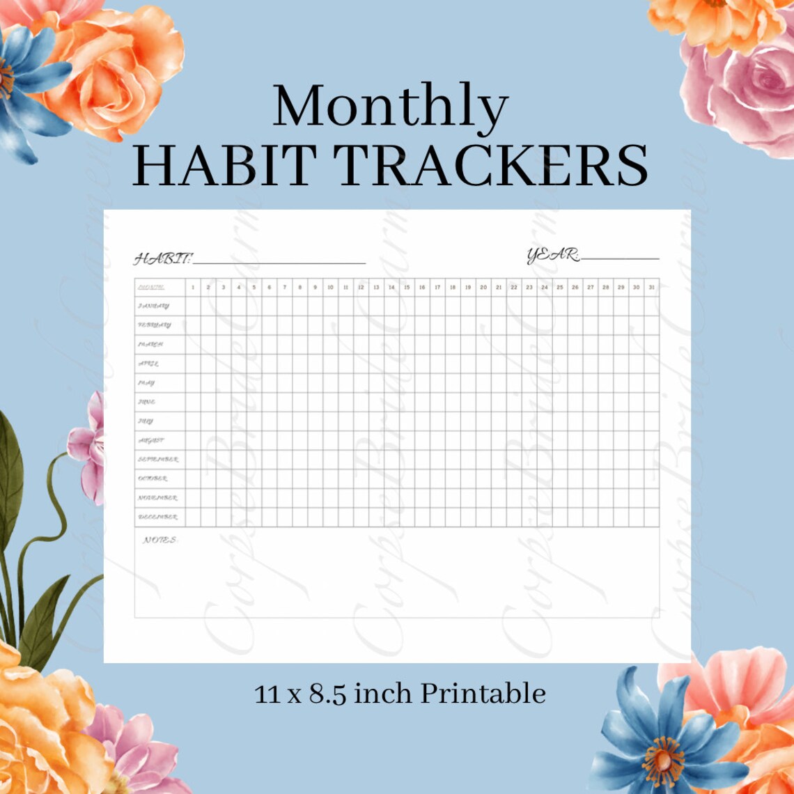 Habit Tracker Printable Habit Tracker Blank Monthly Habit - Etsy