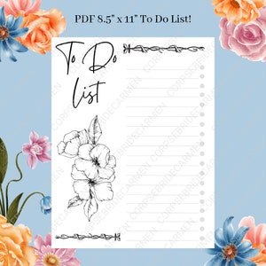 Printable to Do List, to Do List, List, Floral Design, Digital to Do ...