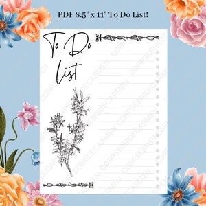 Printable to Do List, to Do List, List, Floral Design, Digital to Do ...