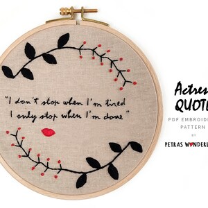 PDF Hand Embroidery Pattern Actress Quote Beginner Embroidery, Floral ...