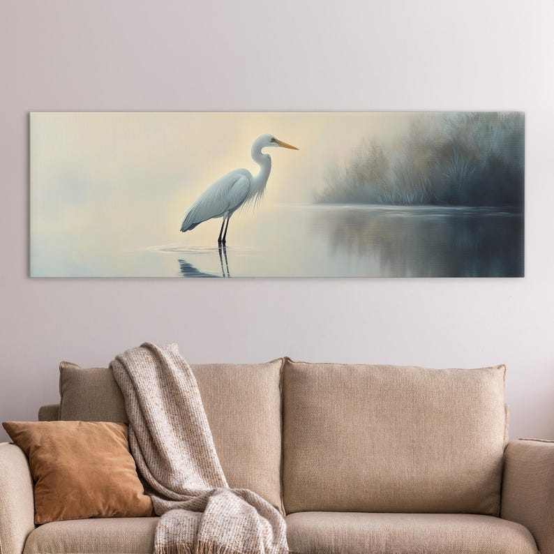 Great White Egret Standing Still Canvas Wall Art, Vintage Nature Art ...