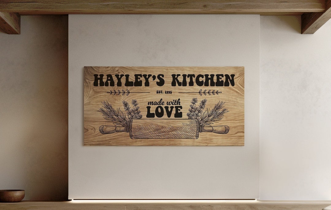 Personalized Farmhouse Kitchen Sign - Made With Love Sign - Family Name ...