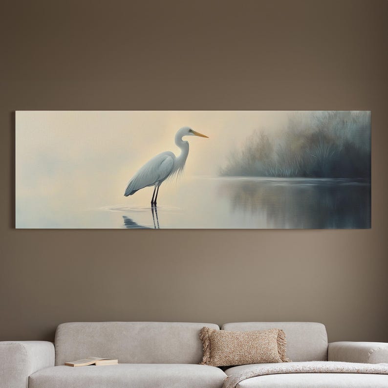 Great White Egret Standing Still Canvas Wall Art, Vintage Nature Art ...