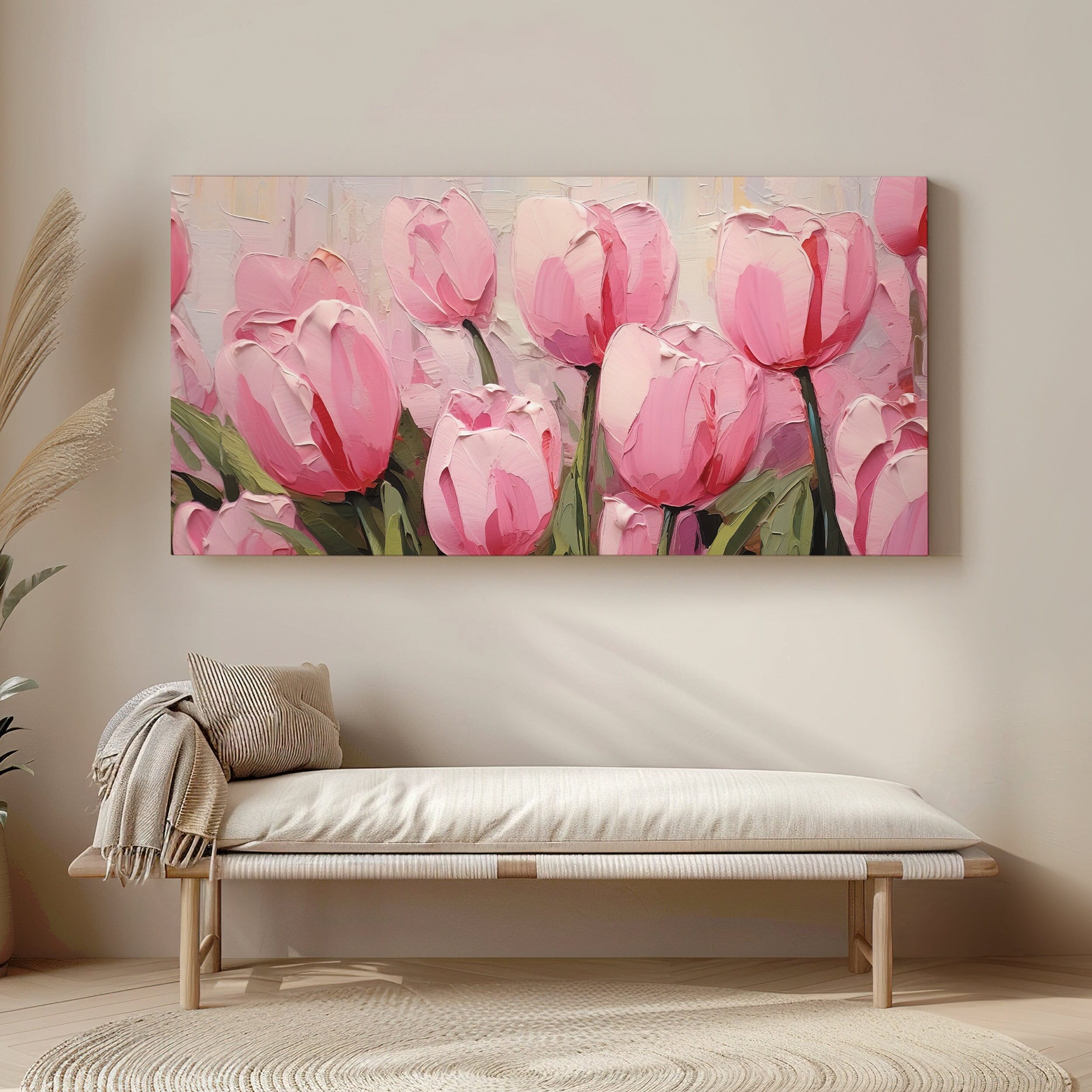 Pink Tulip Field Canvas Print Floral Canvas Wall Art Large Wall Decor ...