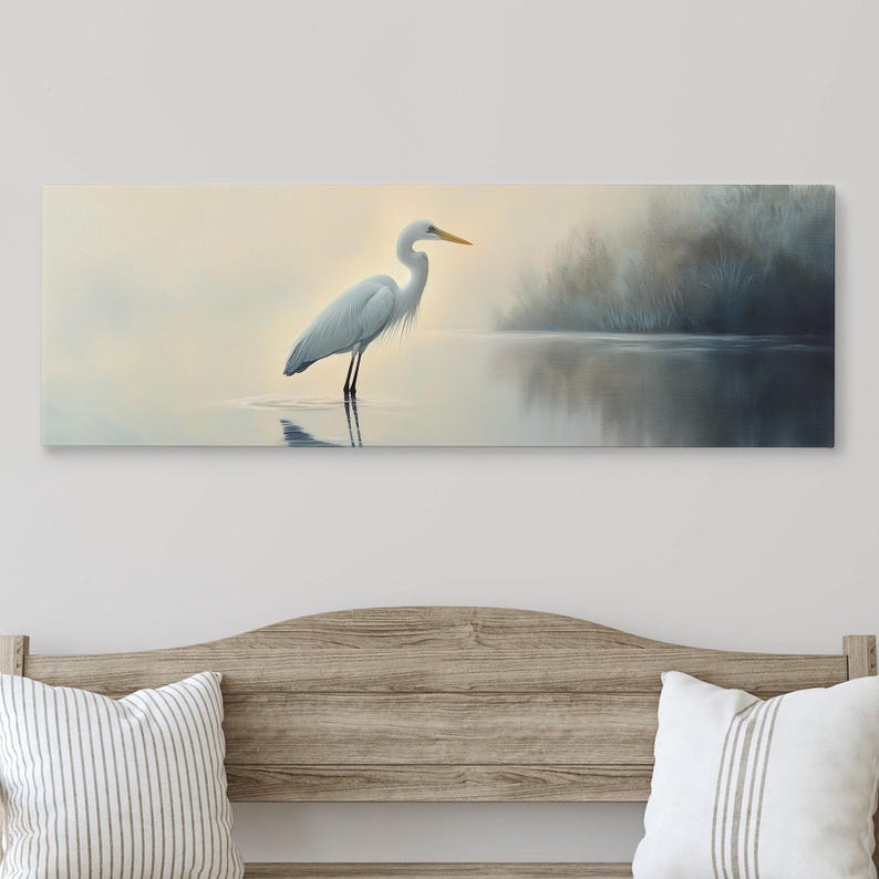 Great White Egret Standing Still Canvas Wall Art, Vintage Nature Art ...