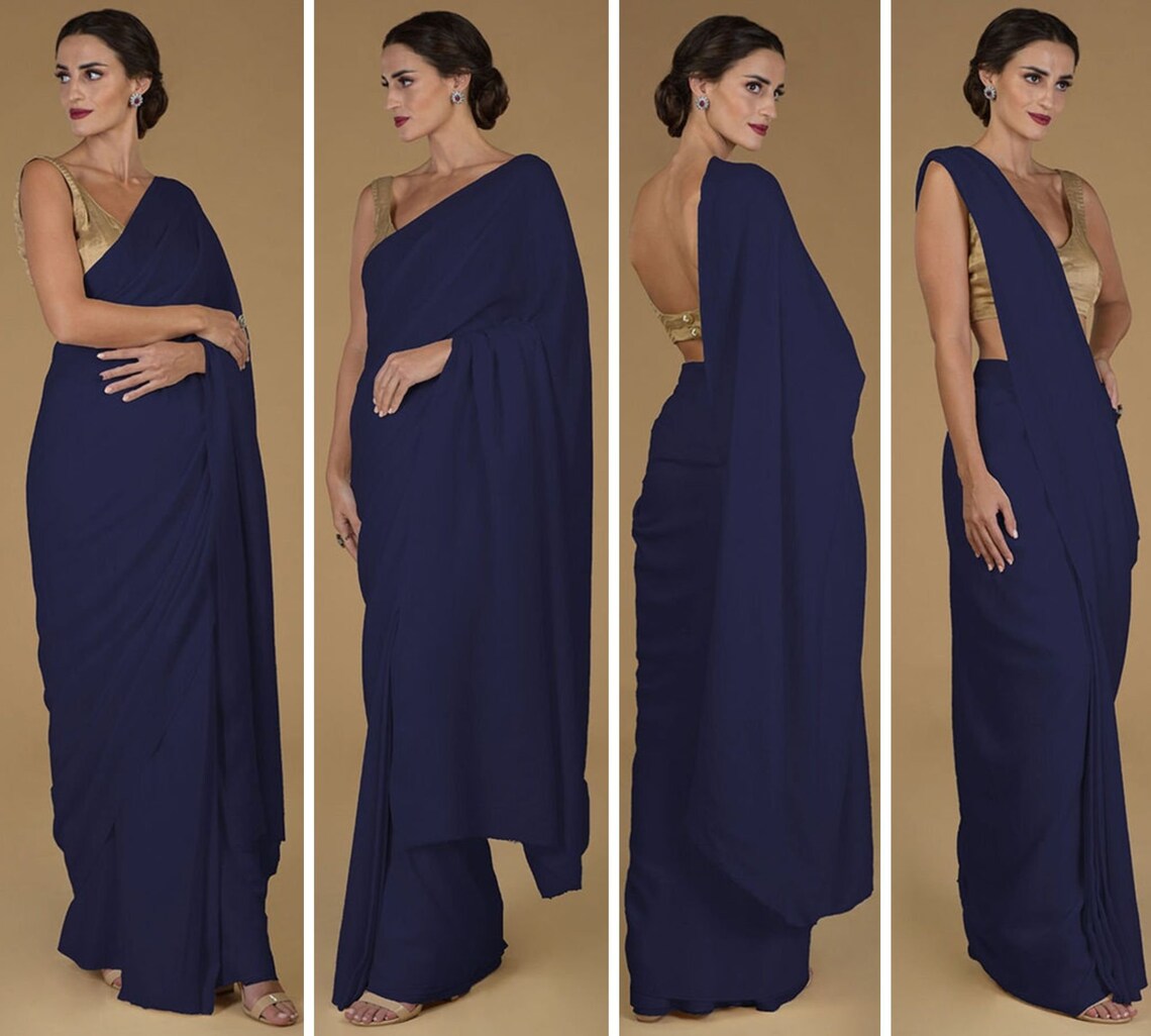 Blue Plain Satin Silk Saree Indian Saree Handwoven Silk - Etsy