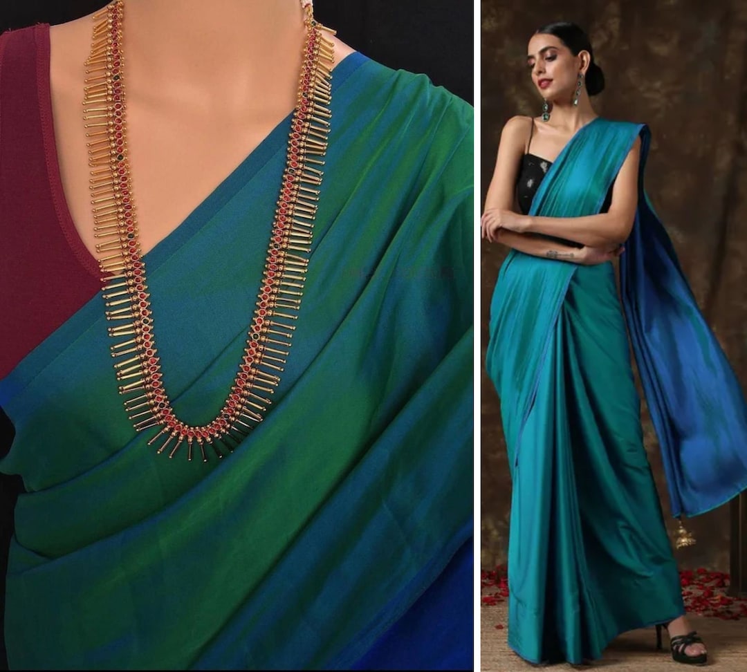 Elegant Peacock Blue Indian Silk Saree Traditional Bridesmaid & Wedding ...