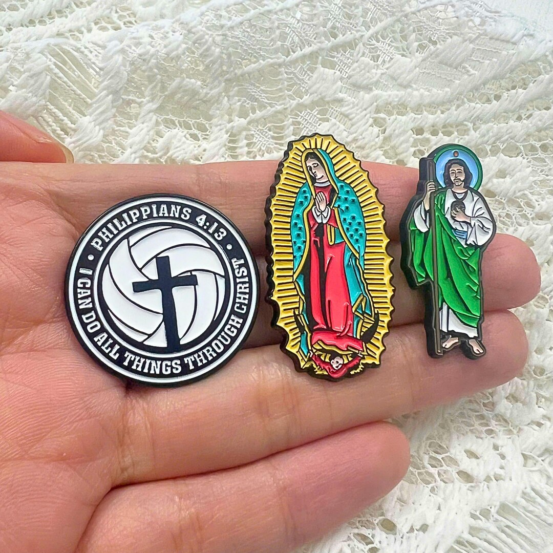 Virgin Mary Enamel Pin - San Judas Tadeo Enamel Pin - Philippians 4:13 ...