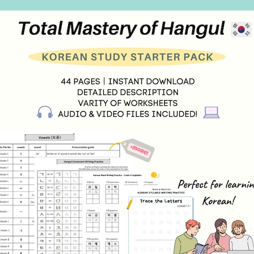 Korean Study Starter Pack Hangul Printable Hangul Writing - Etsy