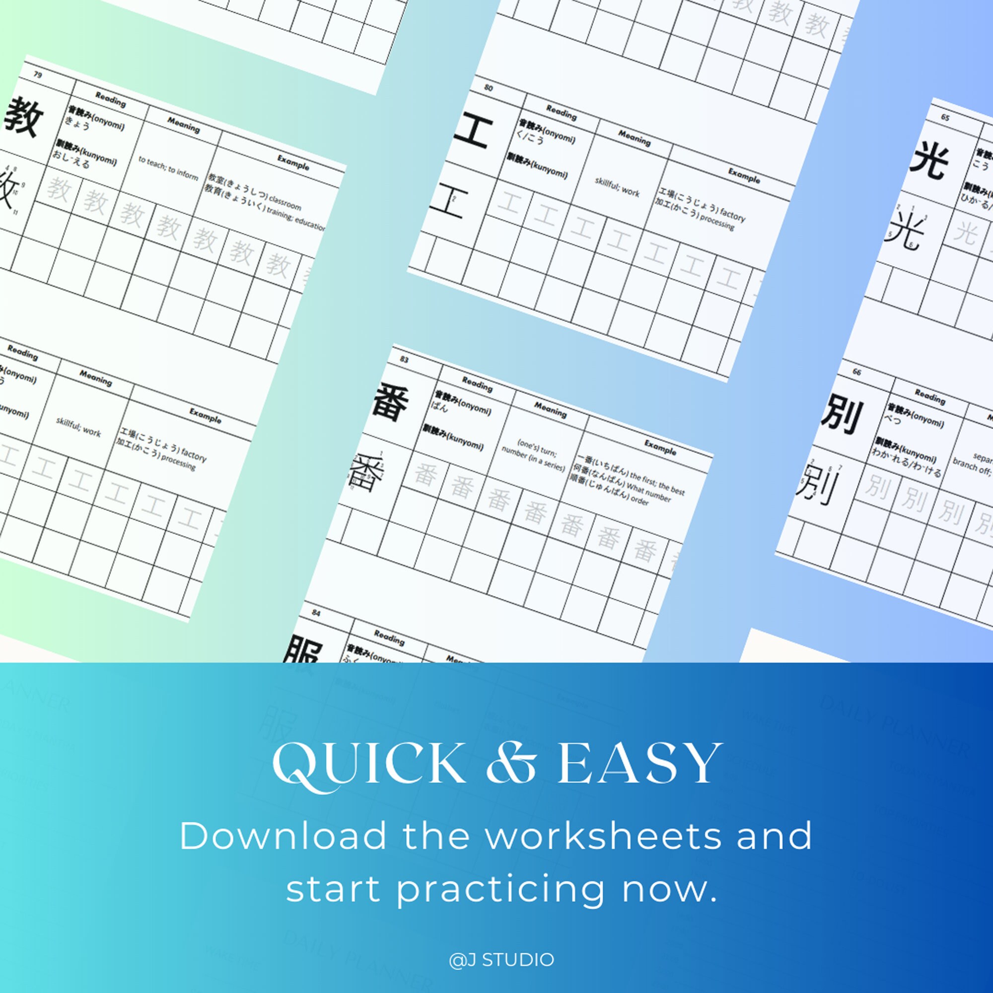 Japanese Kanji漢字 Learning Worksheets for JLPT N4 / A4 Printables ...