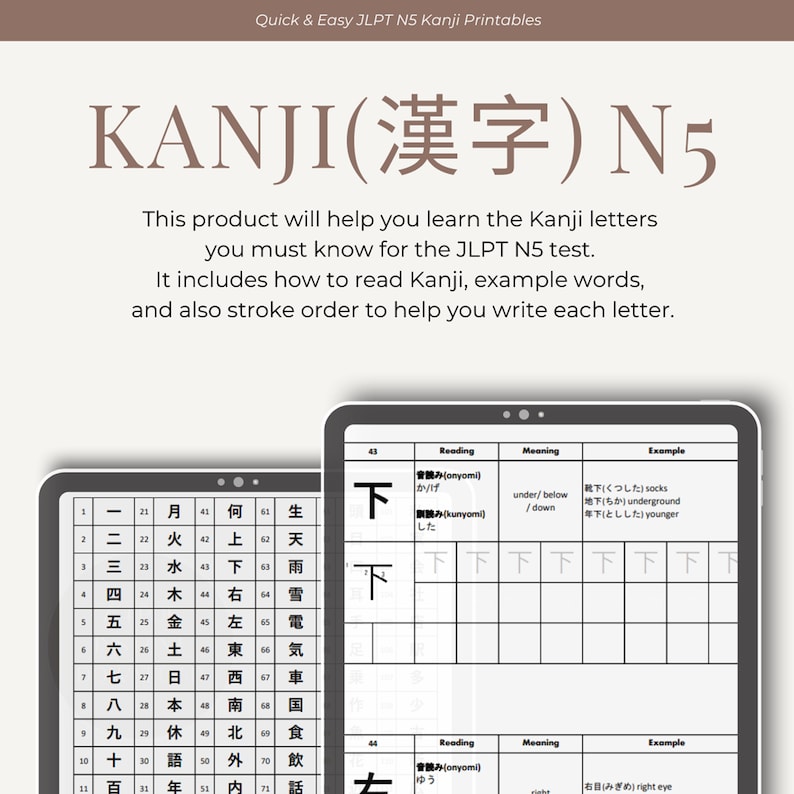 Japanese Kanji(漢字) Learning Worksheets for JLPT N5 / A4 Printables ...