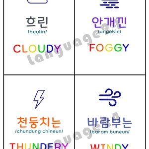 Printable Korean Vocabulary Flashcards About Weather/ Learning Korean ...