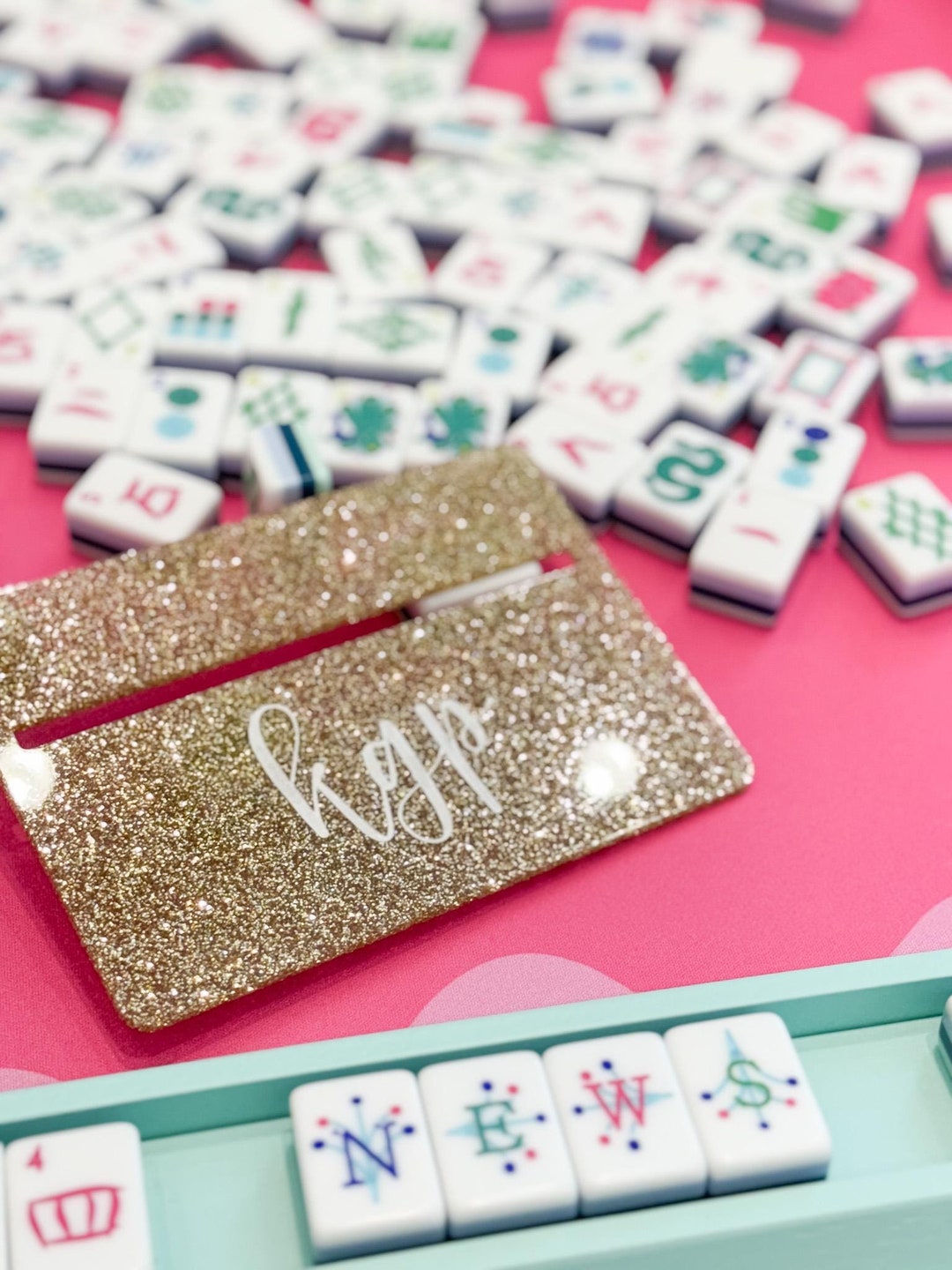 Personalized Gold Glitter Mahjong Line Reader Accessory With Name or ...