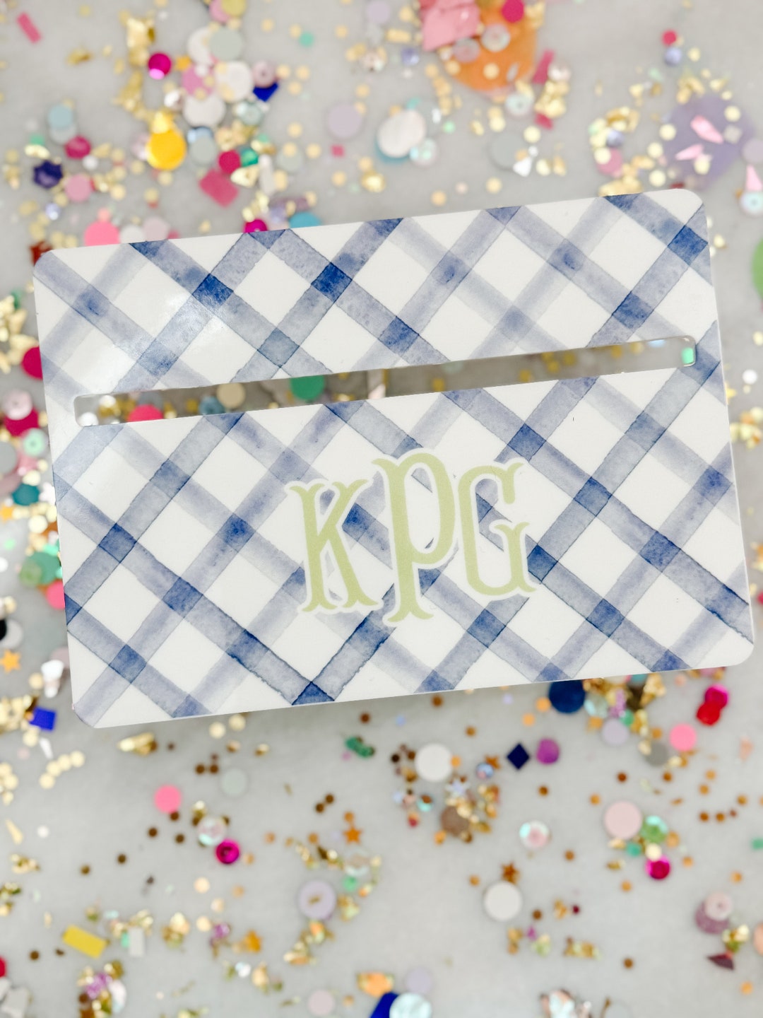 Mahjong Line Reader Accessory (great Gift!) - Blue Check With Monogram ...