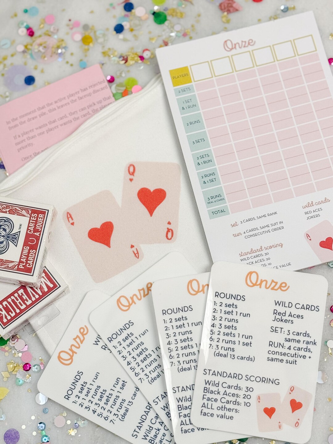 Onze Card Game - Full Game Set With Scoring Pad, Playing Cards, Round ...