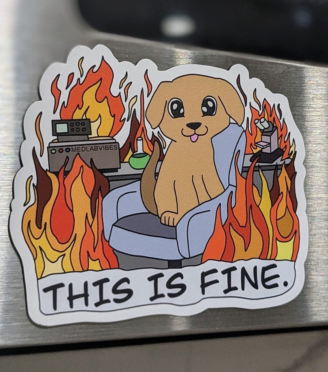 Lab This is Fine Magnet, Dog Meme Laboratory Magnet, Funny Golden ...
