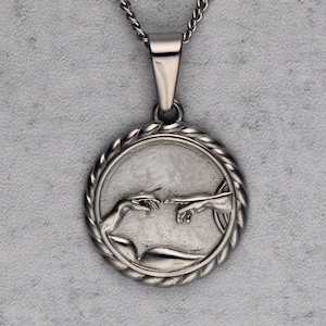 Silver Creation of Adam Pendant Chain Necklace Stainless Steel - Circle ...