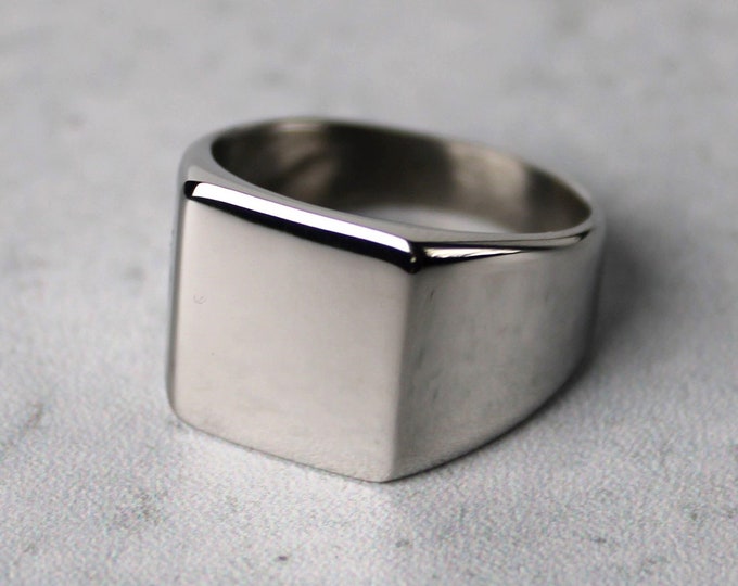 Silver Square Signet Ring 16MM 7-12 Stainless Steel - Blank Pinky Ring ...