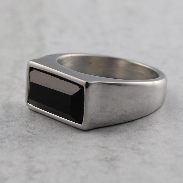 Silver and Black Mens Ring - Etsy