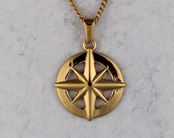 Silver Compass Pendant Necklace & 3mm Rope Chain Set Stainless Steel ...