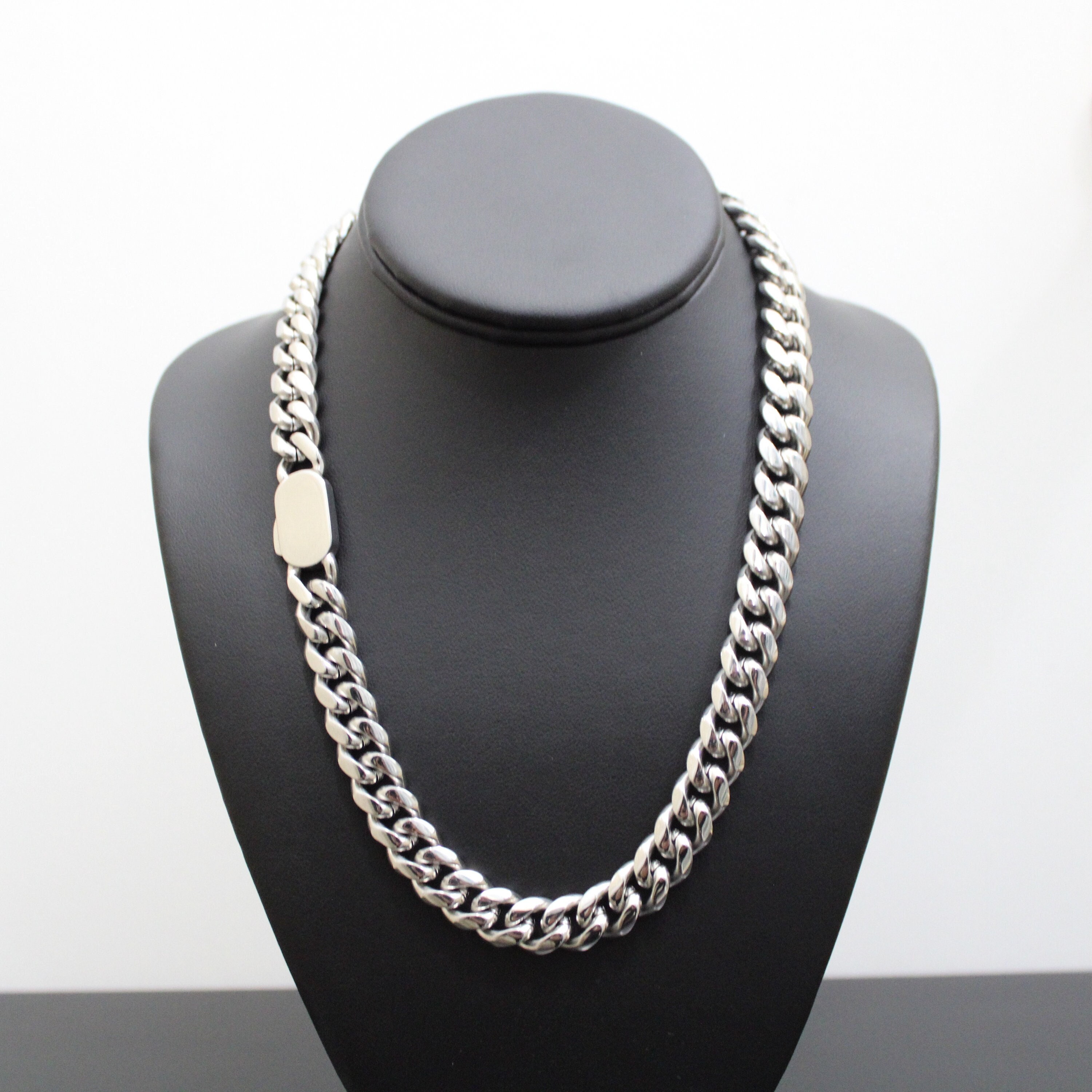Silver 12mm Cuban Link Chain Necklace Button Clasp 18 20 Inch Stainless Steel Miami Cuban Thick White Gold Chain Curb Link Etsy