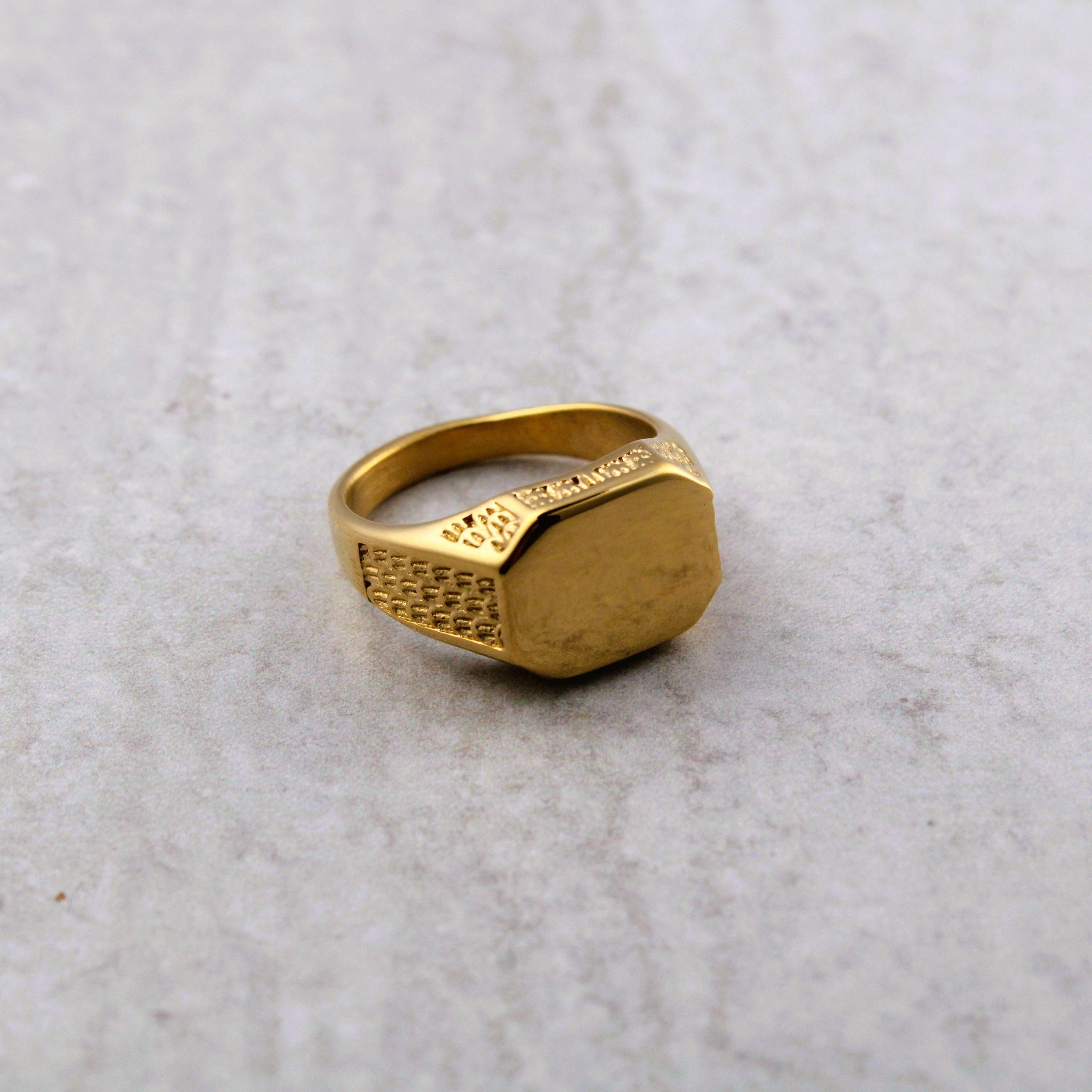 Gold Dragon Scale Octagon Signet Ring Stainless Steel 7-12 - Mens ...