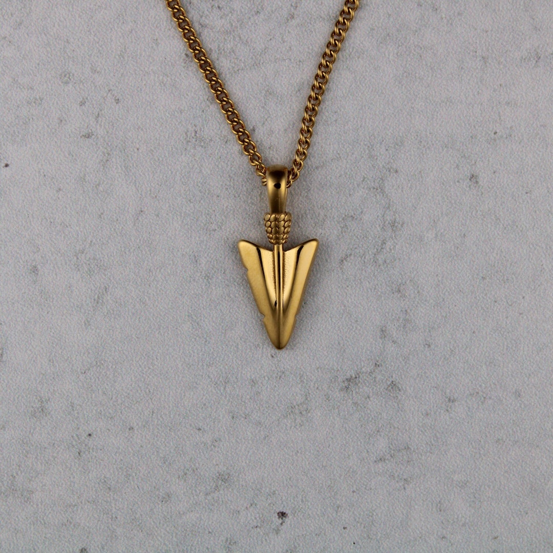 18K Gold Arrowhead Pendant Chain Necklace Stainless Steel - Arrow ...