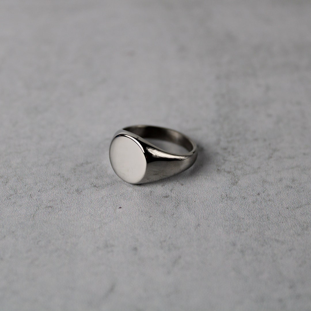 Silver Circle Signet Ring Stainless Steel 7-12 - Minimalist Blank Ring ...